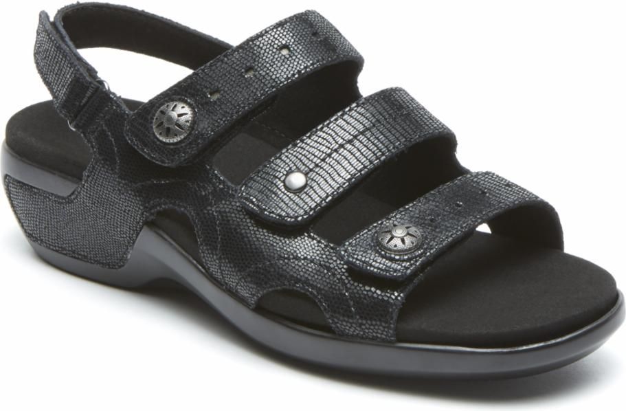 Power Comfort Sandals Three Strap Black - Narrow – Quarks Shoes